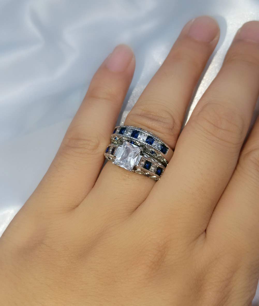 Ringcrown White Gold Plated Womens Wedding Ring Sets Cz Engagement Ring 2pcs Wedding Bandsā¦