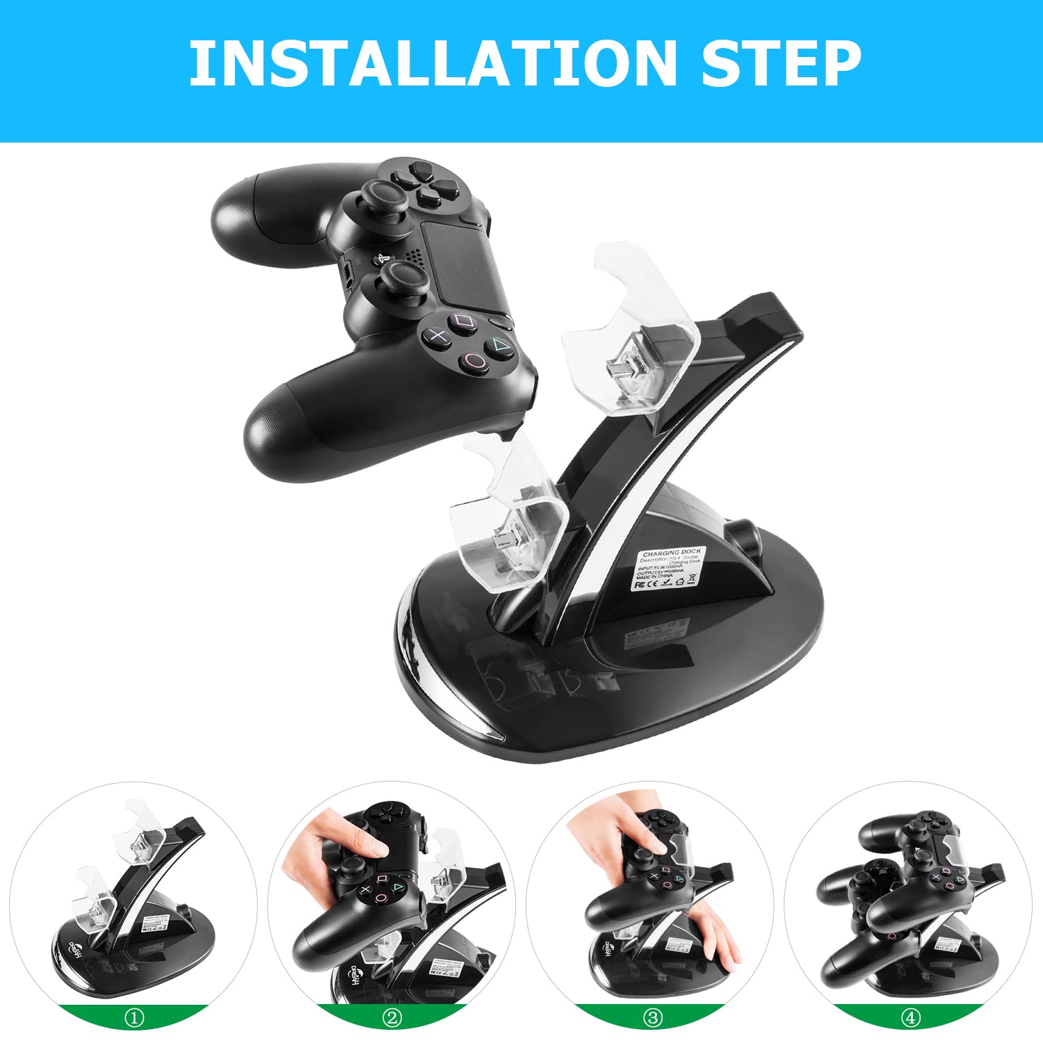 PS4 Controller Charger, Megadream Playstation 4 Charging Station for Sony PS4 / PS4 Pro / PS4 Slim DualShock 4 Controller, Dual USB Fast Charging Station Stand with LED Indicator Light