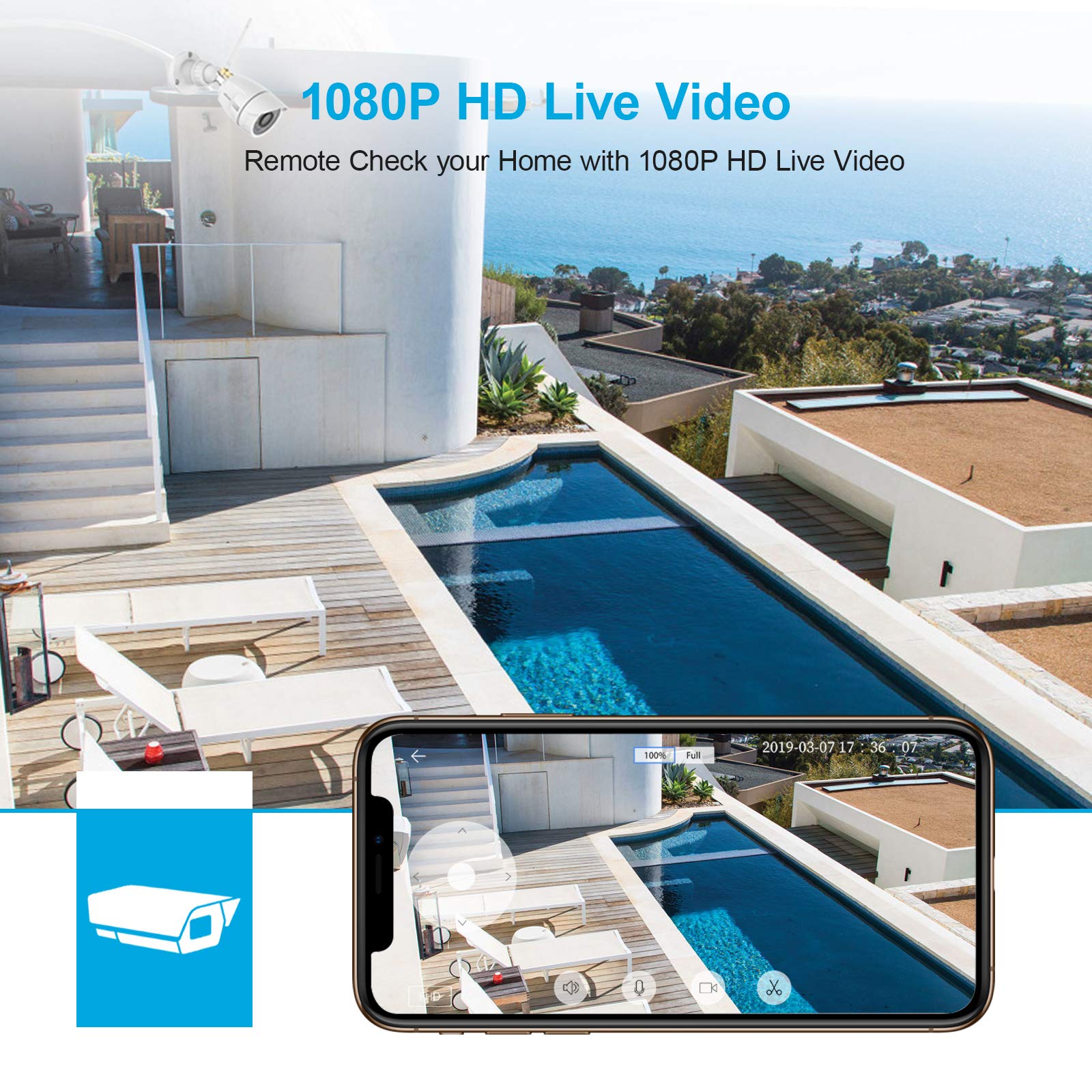 Outdoor Security Camera, Wansview 1080P Wireless WiFi Home Surveillance Waterproof Camera with Night Vision, Motion Detection, Remote Access, Works with Alexa -W4-2PACK