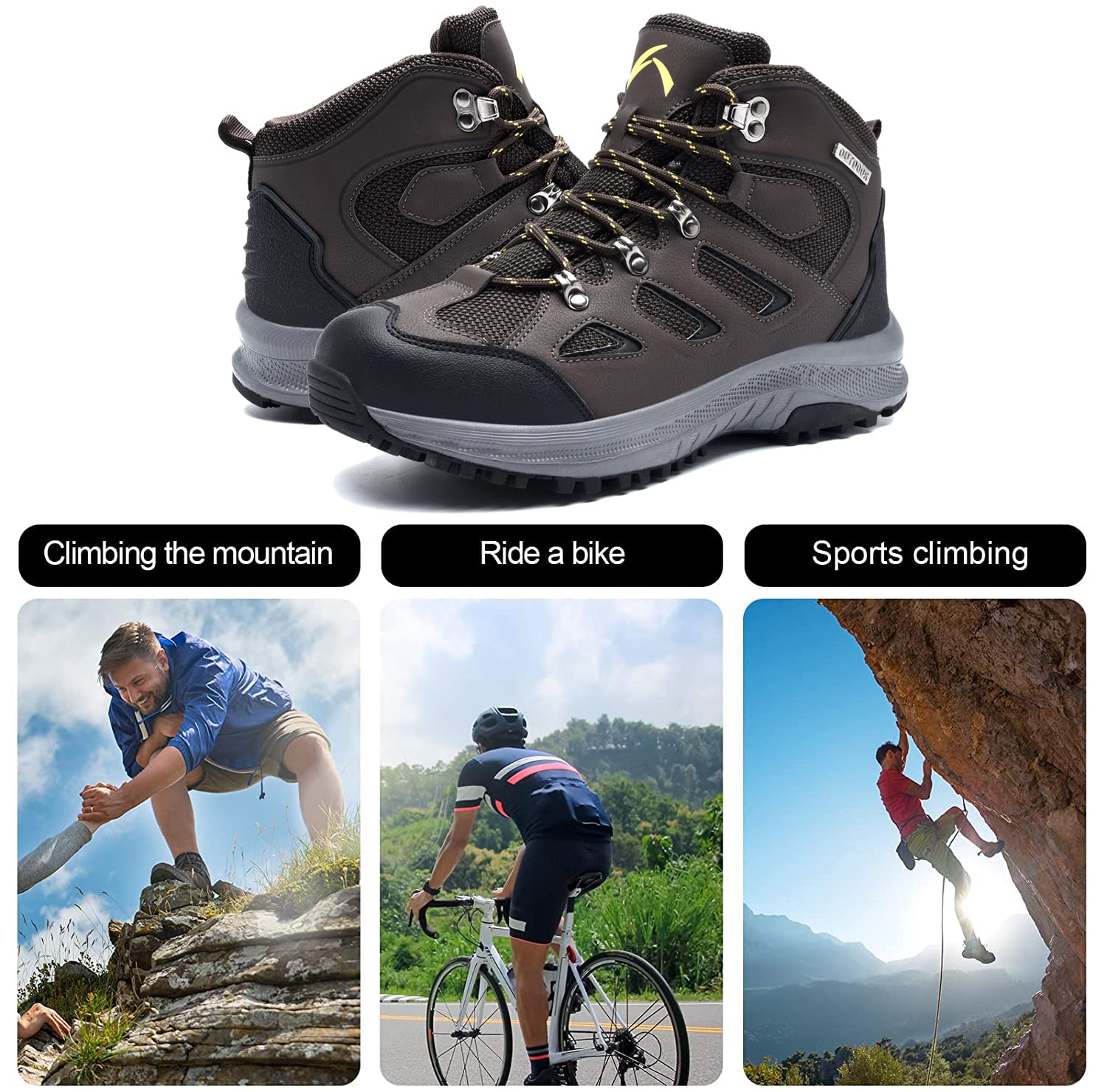 UPSOLO Men's Mid Waterproof Hiking Ankle Boots Trekking Backpacking Mountaineering Outdoor Trail Shoes Brown 8