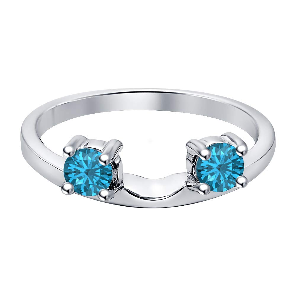 RUDRAFASHION Round Swiss Blue Topaz White Gold Over .925 Sterling Silver Personalized Engrave Enhancer Wrap Ring For Women's (10)