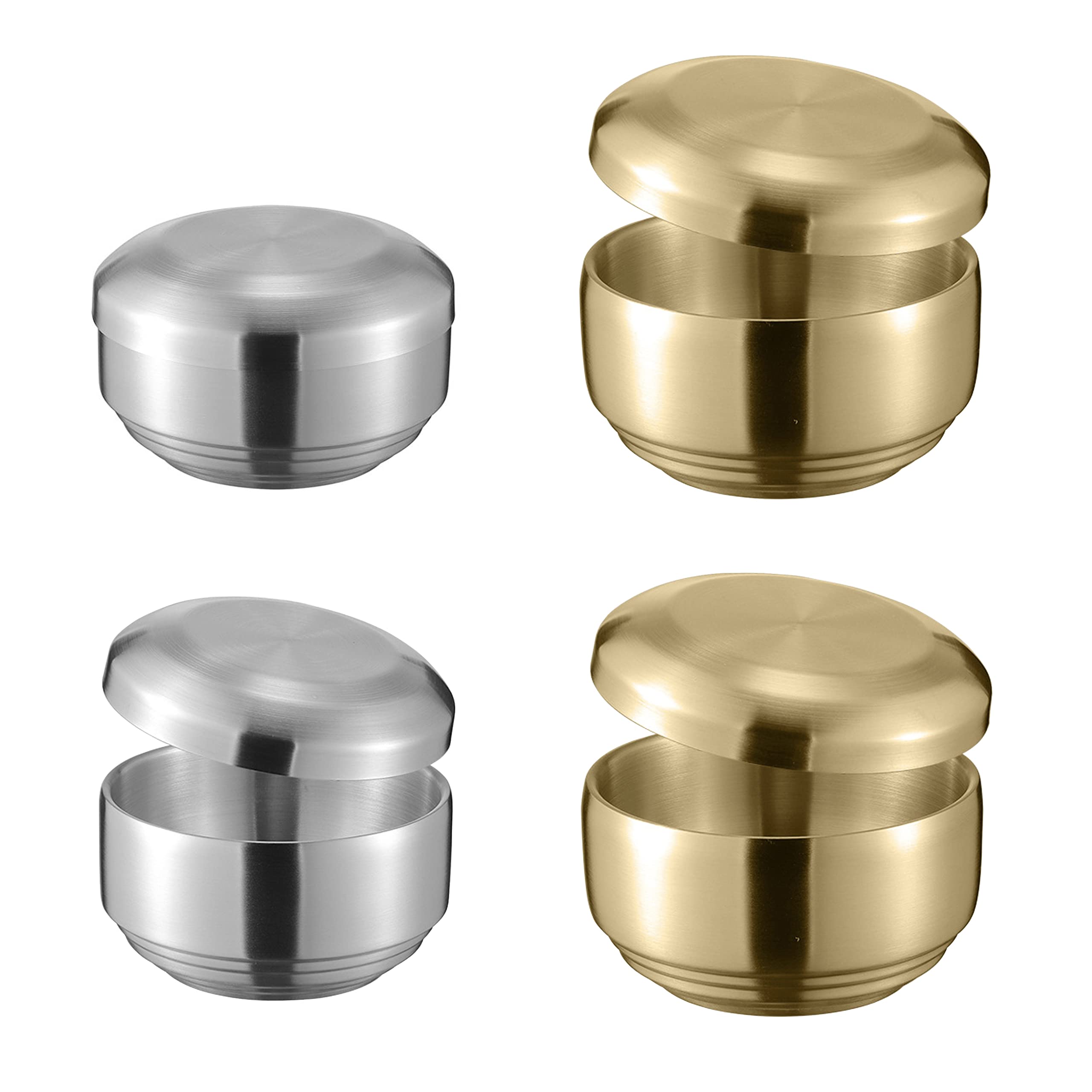 UPTALY Set Of 4 Food Grade 18/10 Stainless Steel Bowls with Lids (4.9'', 4.1''), Thickened Cereal Bowl with Saucer, Double-walled Insulated Steamed Soup Bowls, Meal Bowl with Lid, Korean Kimchi Dishes