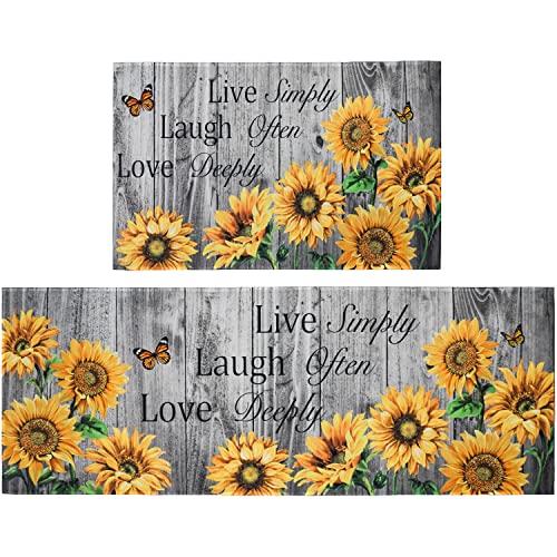 Sunflower Kitchen Rugs and Mats 2 Pieces Sunflower Rugs Set for Kitchen Rug Retro Sunflower Kitchen Rugs Sets Non-Slip Floor Mat Doormat Runner Rug for Kitchen, Laundry, Living Room, Front Door