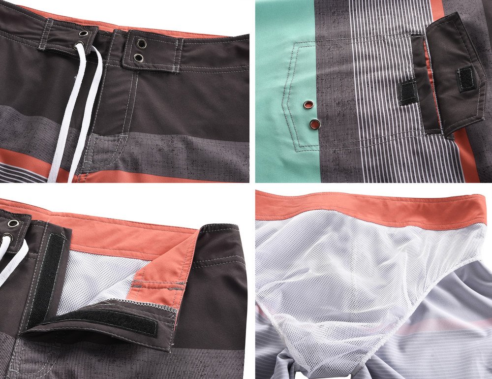 ninovino Men's Water Sports Swim Trunks Stripped Lightweight Quick Dry Coffe 36