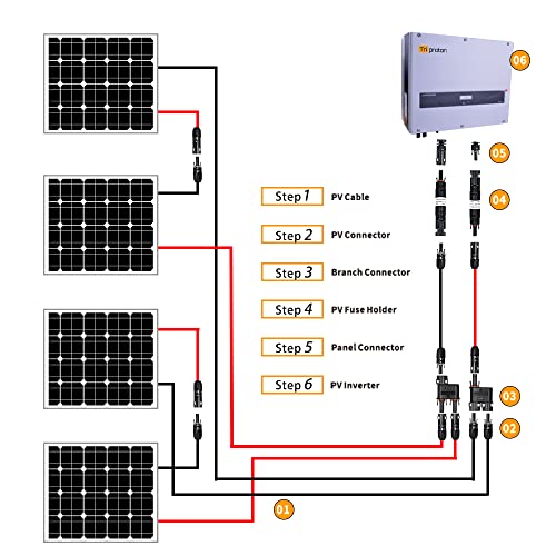 Triproton Solar Cable Connector, IP68 Waterproof, 1500V Tinned Copper Pins, for Solar System, Black 5 Pairs,with 2 Special Spanners (for 8 awg Cable)