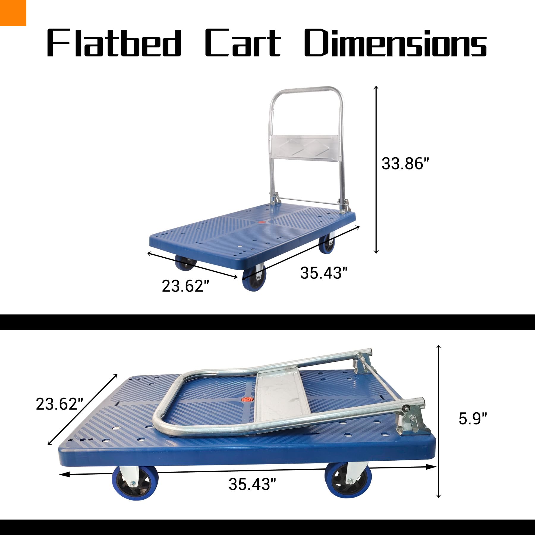 VAIDPRO Push Cart Dolly, Moving Flatbed Cart Folding Platform Truck Heavy Duty Hand Flat Cart Wheels