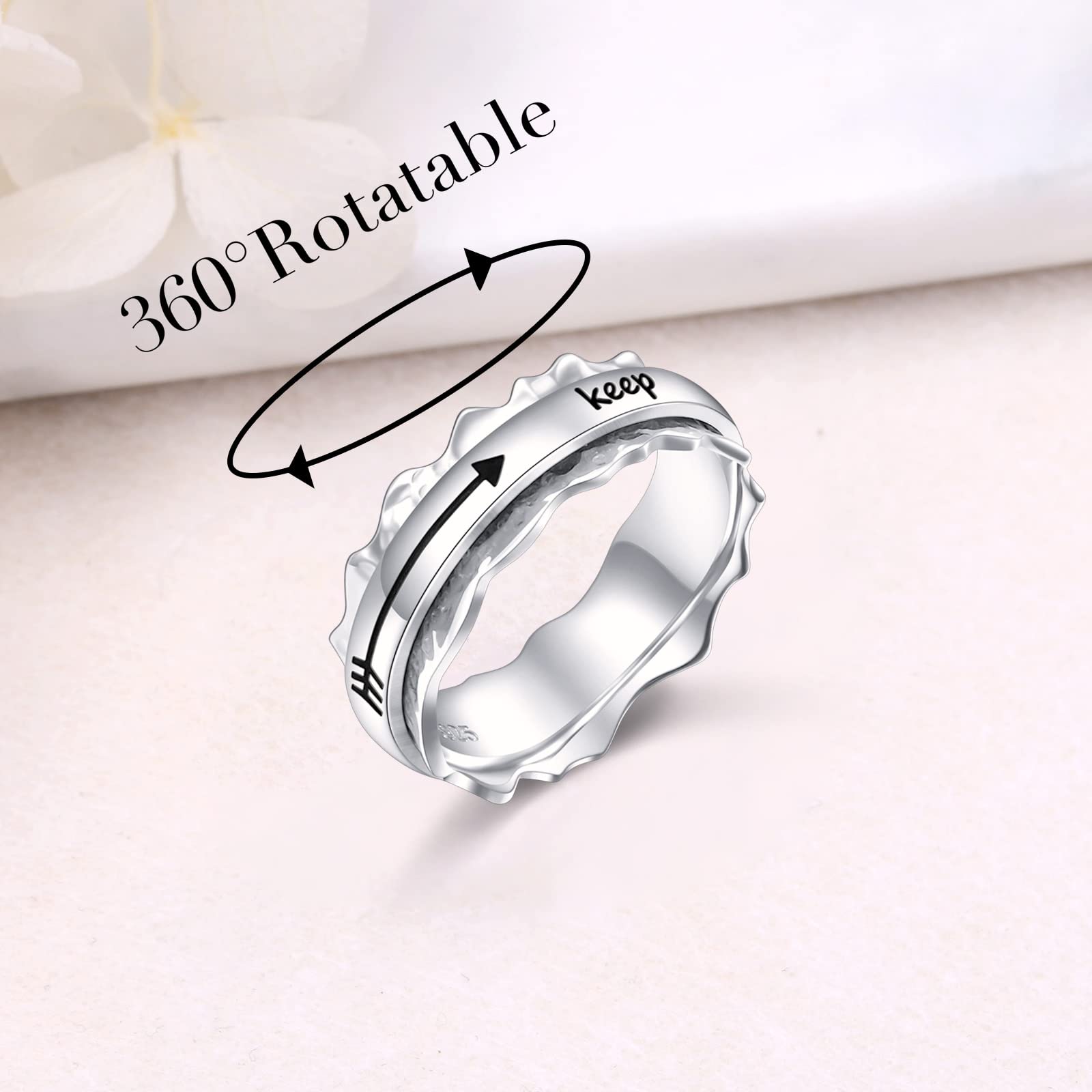 Spinner Ring 925 Sterling Silver Fidget Rings for Anxiety Stress Relieving ADHD Men Women Rings Keep Going Inspirational Band Ring Size 10