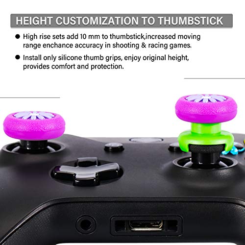 Playrealm FPS Thumbstick Extender & 3D Texture Rubber Silicone Grip Cover 2 Sets for Xbox Series X/S & Xbox One Controller(Daisy Purple)