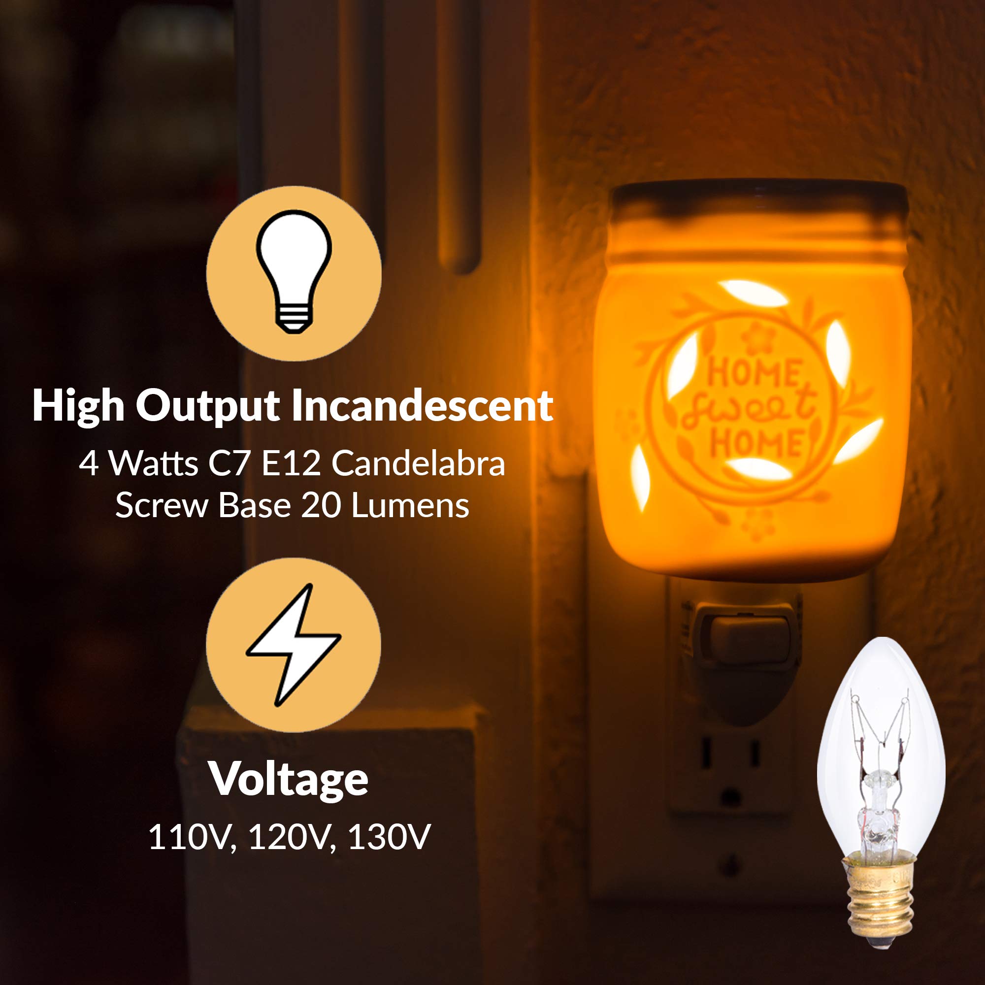 Simba Lighting C7 15W Replacement Bulb (6 Pack) for Himalayan Salt Rock and Basket, Plug in Aromatic Wax Warmer, Night Light, Clear Candle Shape, 120V, E12 Candelabra Base, Dimmable, 2700K Warm White