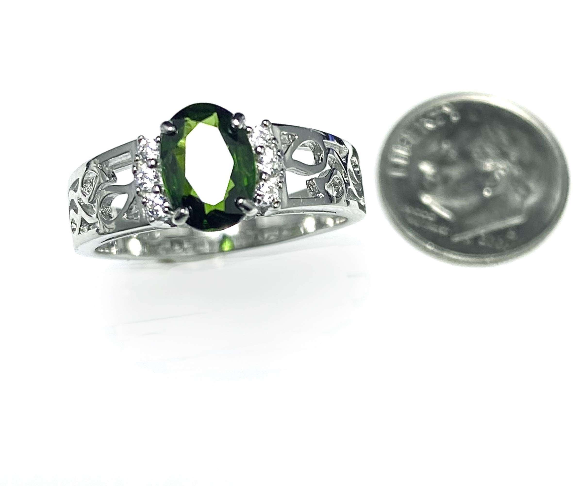 R1214 Chrome Diopside 0.92CT 6x8mm Filigree Sterling Silver Ring Gift for Her (6)