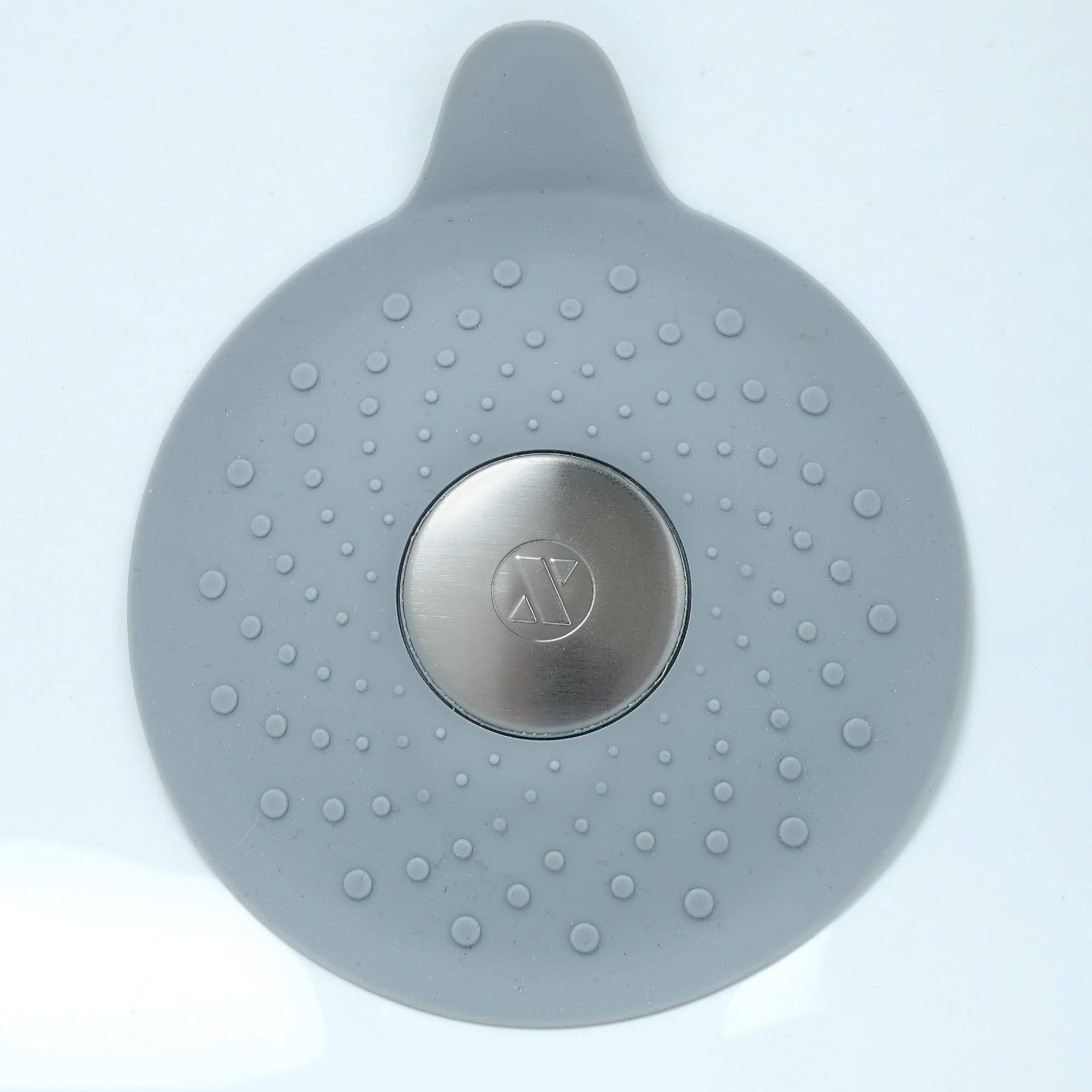 SlipX Solutions Gray Drain Stopper Fits Over Drains to Prevent Leaks (Covers Standard Tub & Sink Drains, Silicone & Stainless Steel)