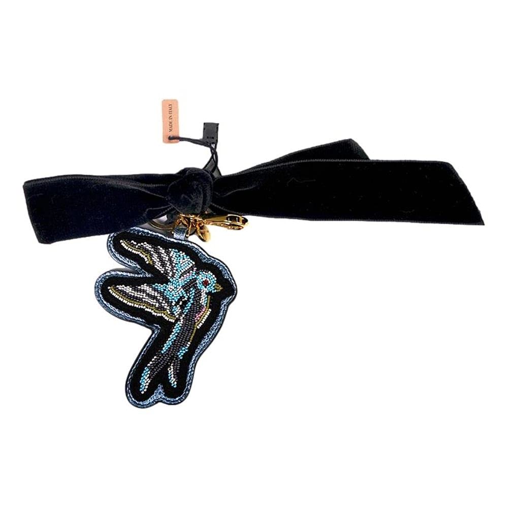 Prada Miu Miu Trick Plex Blason Beaded Blue Bird Black Velvet Bow Keyring 5TL217