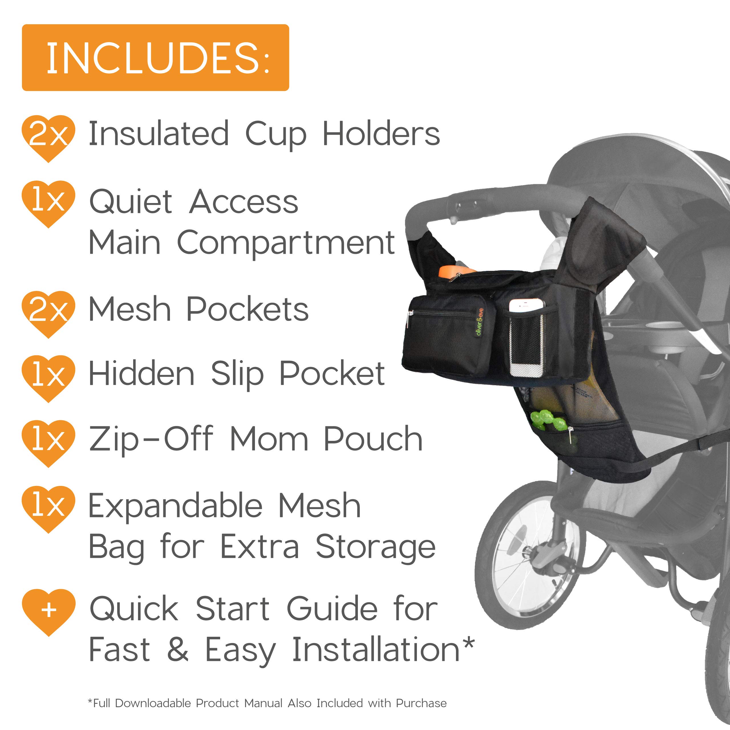 Oliver & Eve Washable Universal Stroller Organizer Bag Waterproof with Insulated Cup Holders - Extra Toy and Accessories Storage Makes Travel Easy - Smart Baby Stroller Caddy for Modern Parents