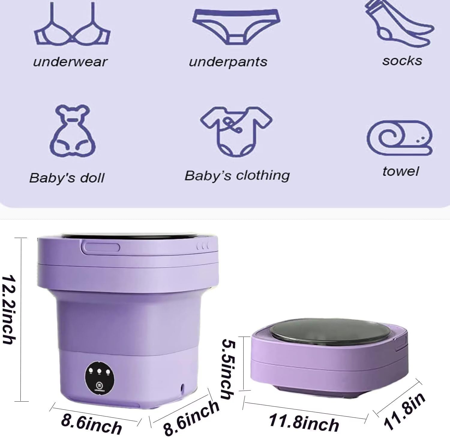 Portable Washing Machine with Disinfection and sterilization, Small Washing Machine Foldable for Underwear,Baby Clothes,or Small Items,Suitable for Apartments, Dormitories,Camping,Travel,Lavender