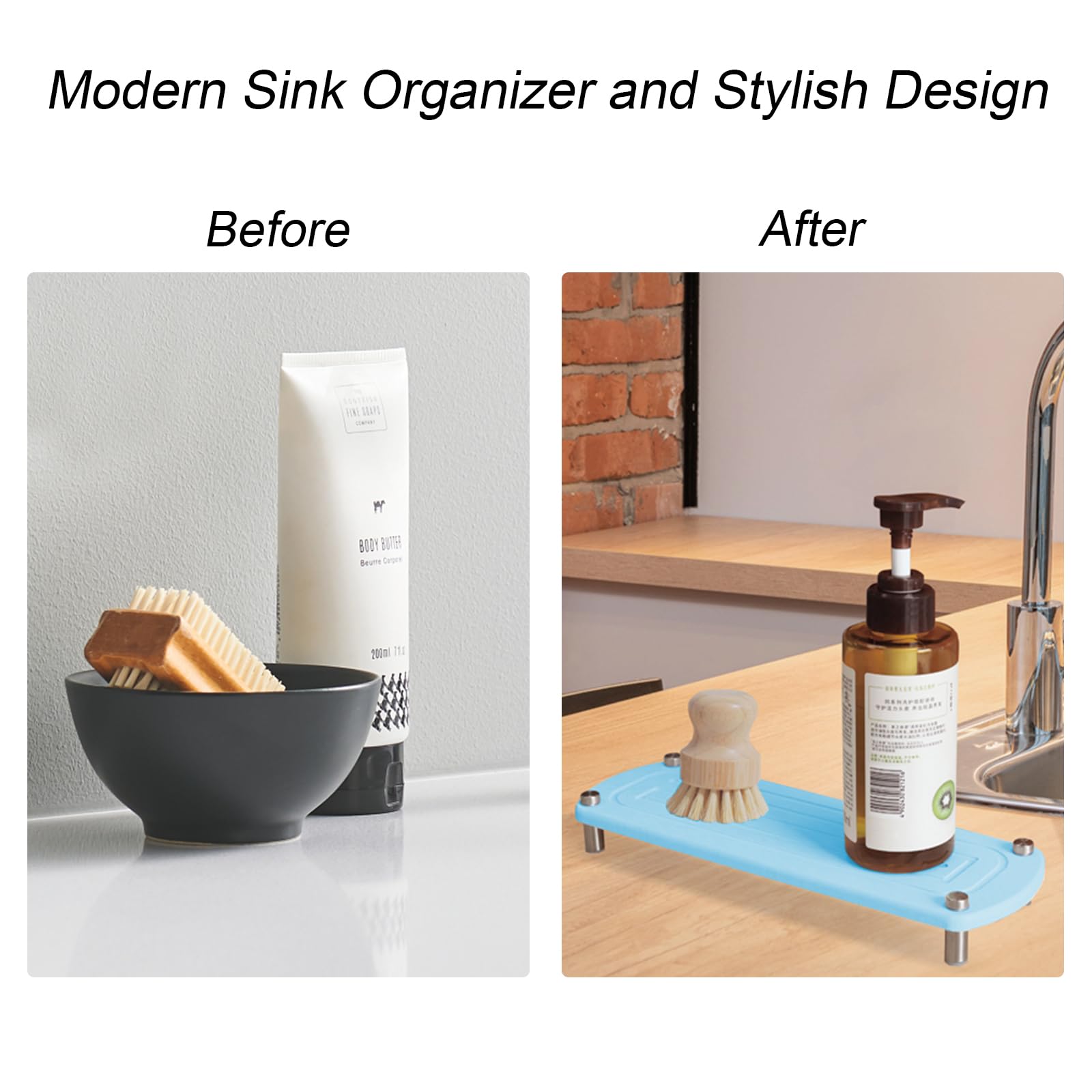 OQSC Instant Dry Sink Caddy, Kitchen Bathroom Sink Organizer, Diatomaceous Earth Stone Sink Tray for Absorb Moisture, Fast Drying Home Sink Caddy Keep Items Neatly Arranged(White).