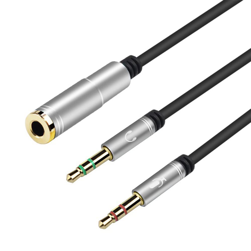 navor Headset Splitter Cable, 3.5mm Female to Headphone Mic and Audio, Y Splitter Adapter Cable for Laptop Computer -Silver