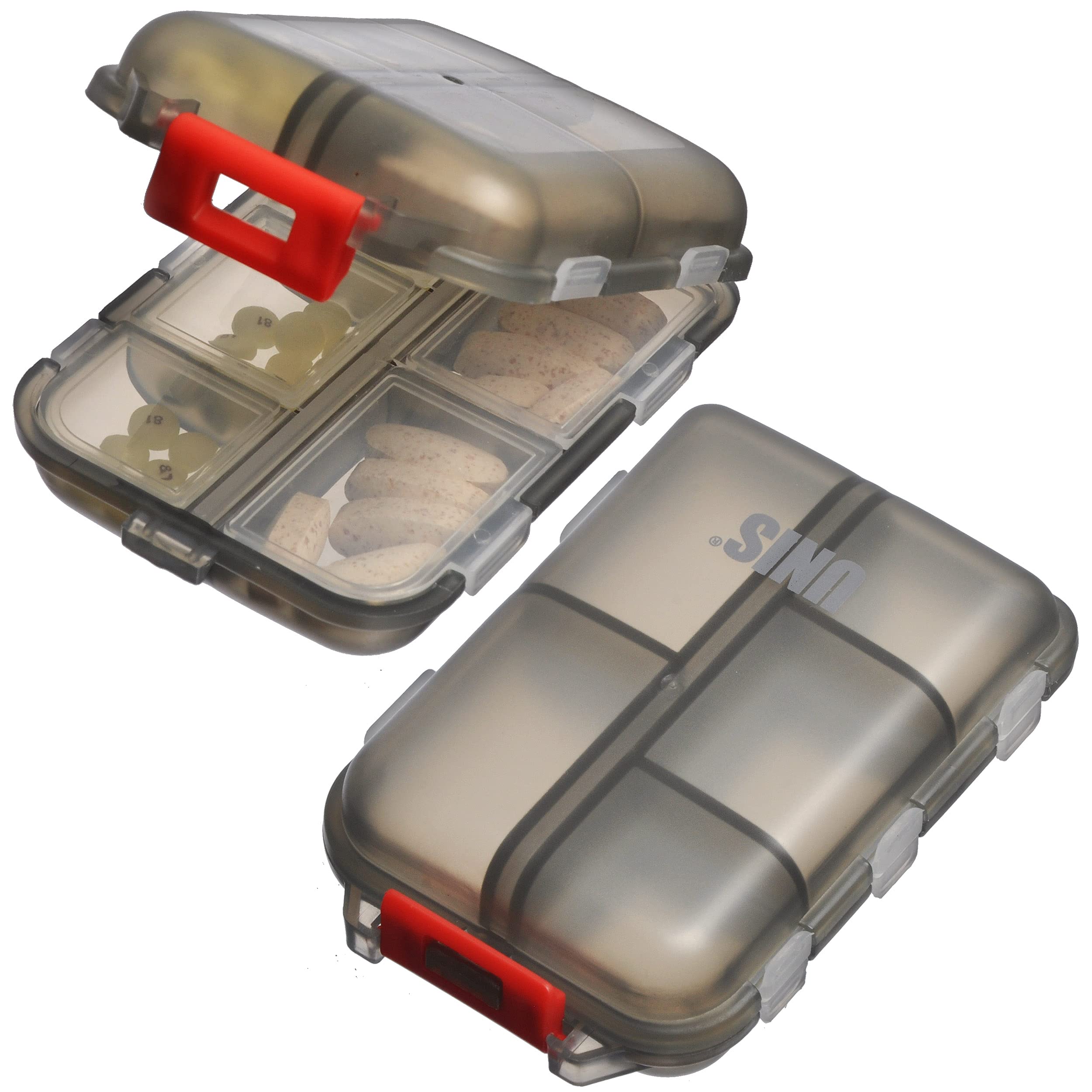 UNIS 2 Pack Foldable Pill Organizer Portable Case Box Medication Supplements Pill Medicine Container 10 Compartments 2 Pack