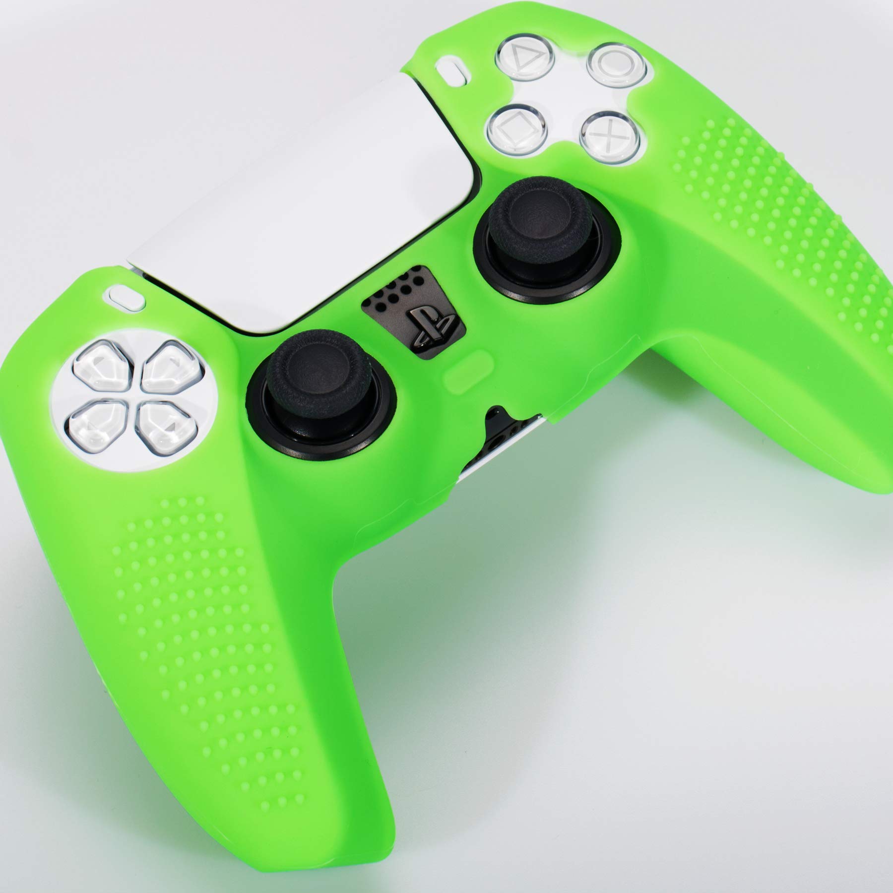 Playrealm Soft 3D Dots Silicone Skin Cover x 1 & Thumb Grips x 8 for PS5 Dualsenese Controller (Green)