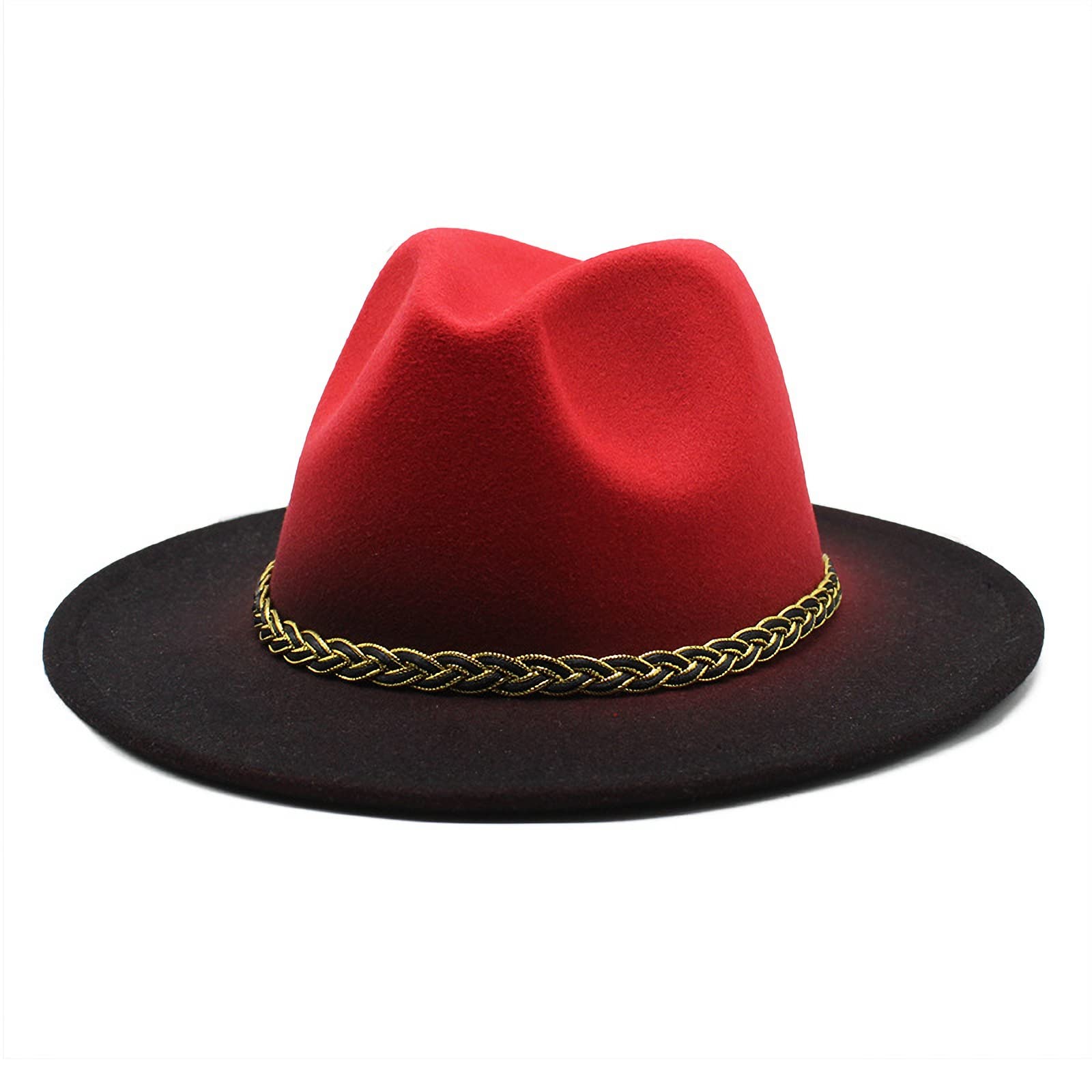 sunli Jazz top hat Woolen Men and Women Outdoor Sun hat Wide Brim Gentleman hat (Red + Black)
