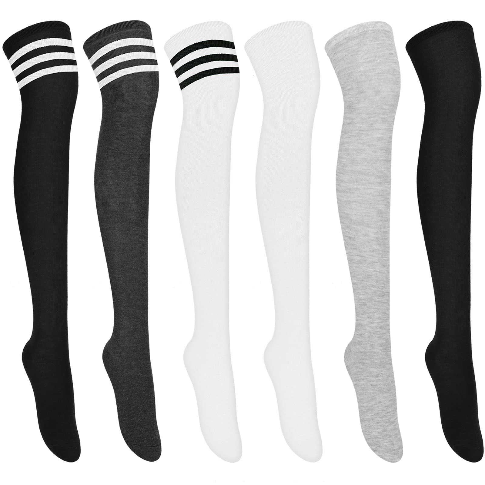 URATOT 6 Pairs One Size Knee-High Socks Thigh High Stockings Over Knee Socks for Women, Mixed Colors