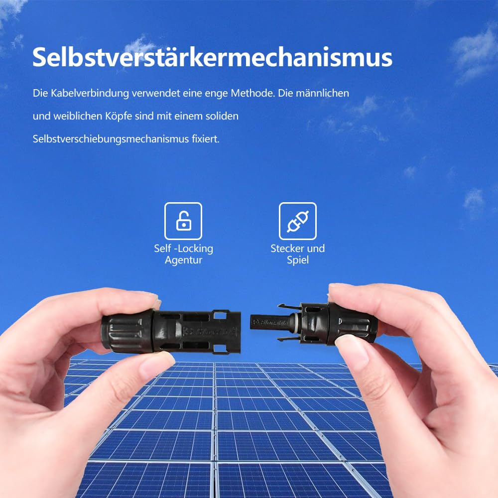 Trisinger Solar Panel Cable Connector, IP68 Waterproof, 1500V 70A Tinned Copper Pins, 5 Pairs with 2 Spanners(for 8awg)