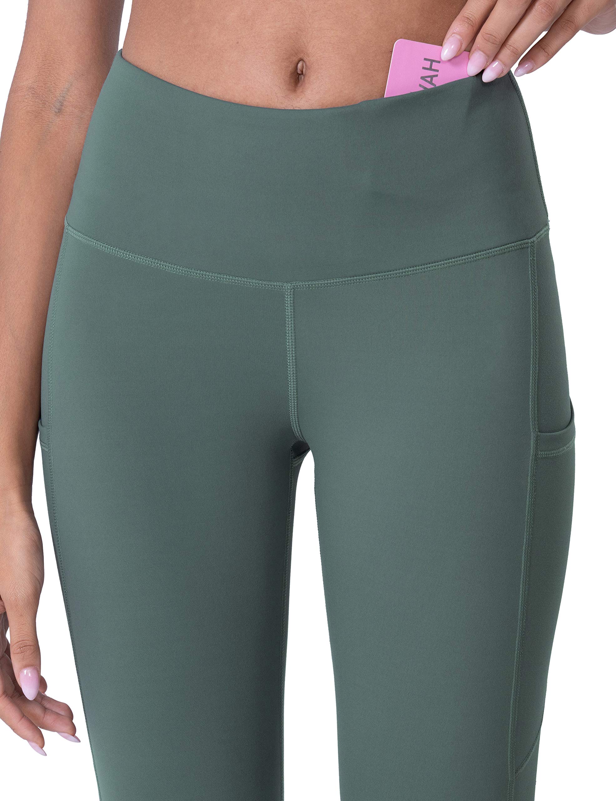 POSHDIVAH Ultra Soft Yoga Pants for Women High Waited Tummy Control Workout Leggings with Pockets Crab Green S