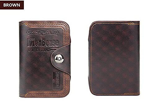 Retro Leather Vertical Section ID Card Holder Wallet with Hasp for Men (Brown)
