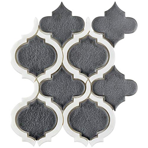 Oracle Arabesque Gunmetal Glazed Ceramic Mosaic Tile Sample