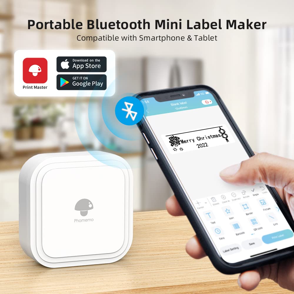 Phomemo Label Maker Machine, D30 Upgrade Version Q32 Bluetooth Label Maker, Handle Thermal Label Printer for Barcode, Mailing, Office, Home, Organizing, Compatible with iOS & Android, White