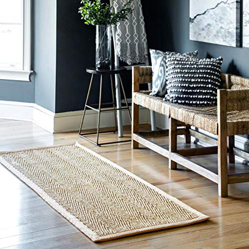 nuLOOM Larnaca Seagrass Herringbone Indoor/Outdoor Runner Rug, 2' 6" x 8', Natural