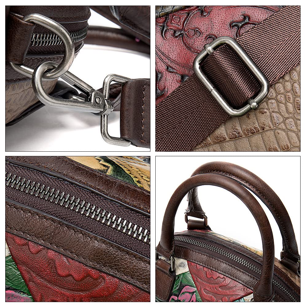 Women's Crossbody Shoulder Bag, Retro Leather Embossing and Patchwork Design Casual Handbag Purse, Multicolor