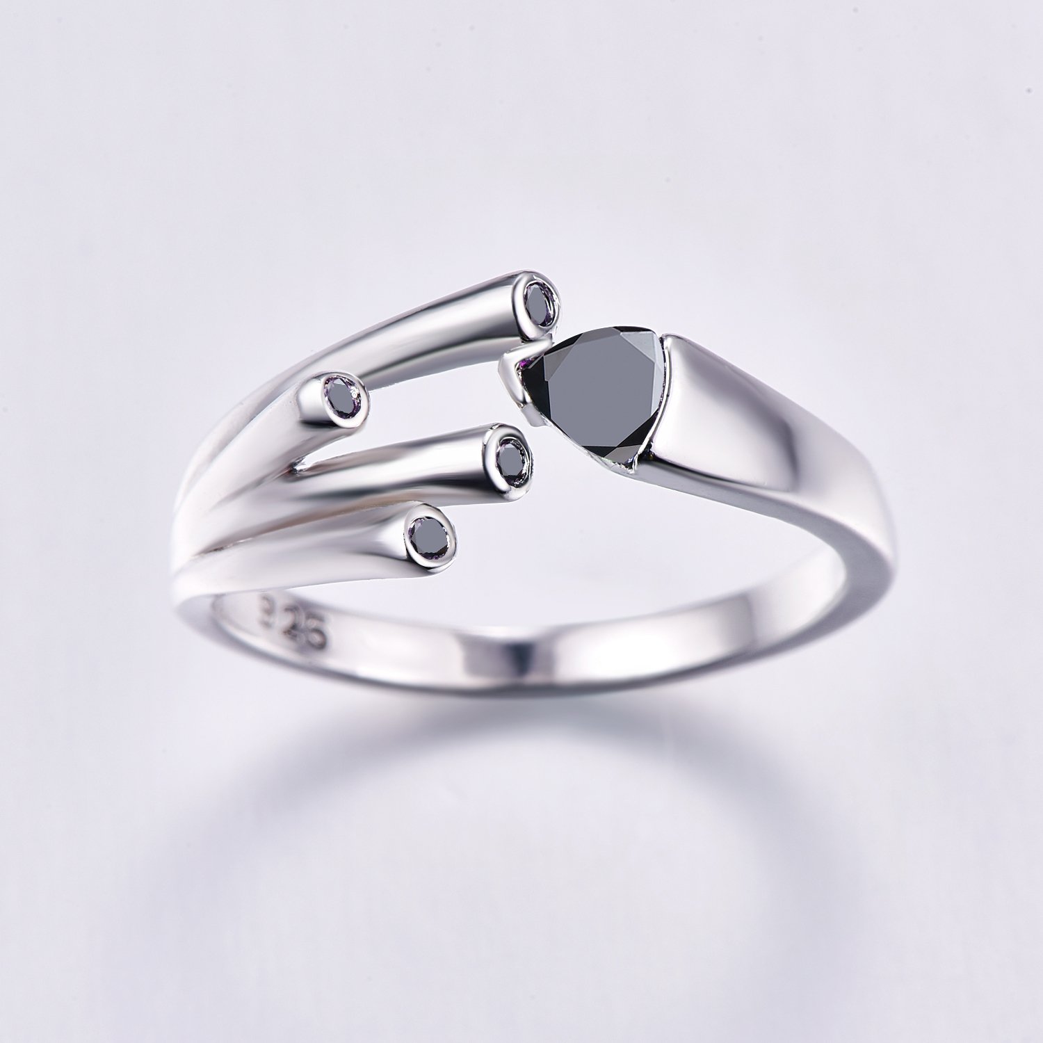 Psiroy 925 Sterling Silver Plated Simulated Black Spinel Trillion Cut Contemporary Branch Ring for Women Size 7