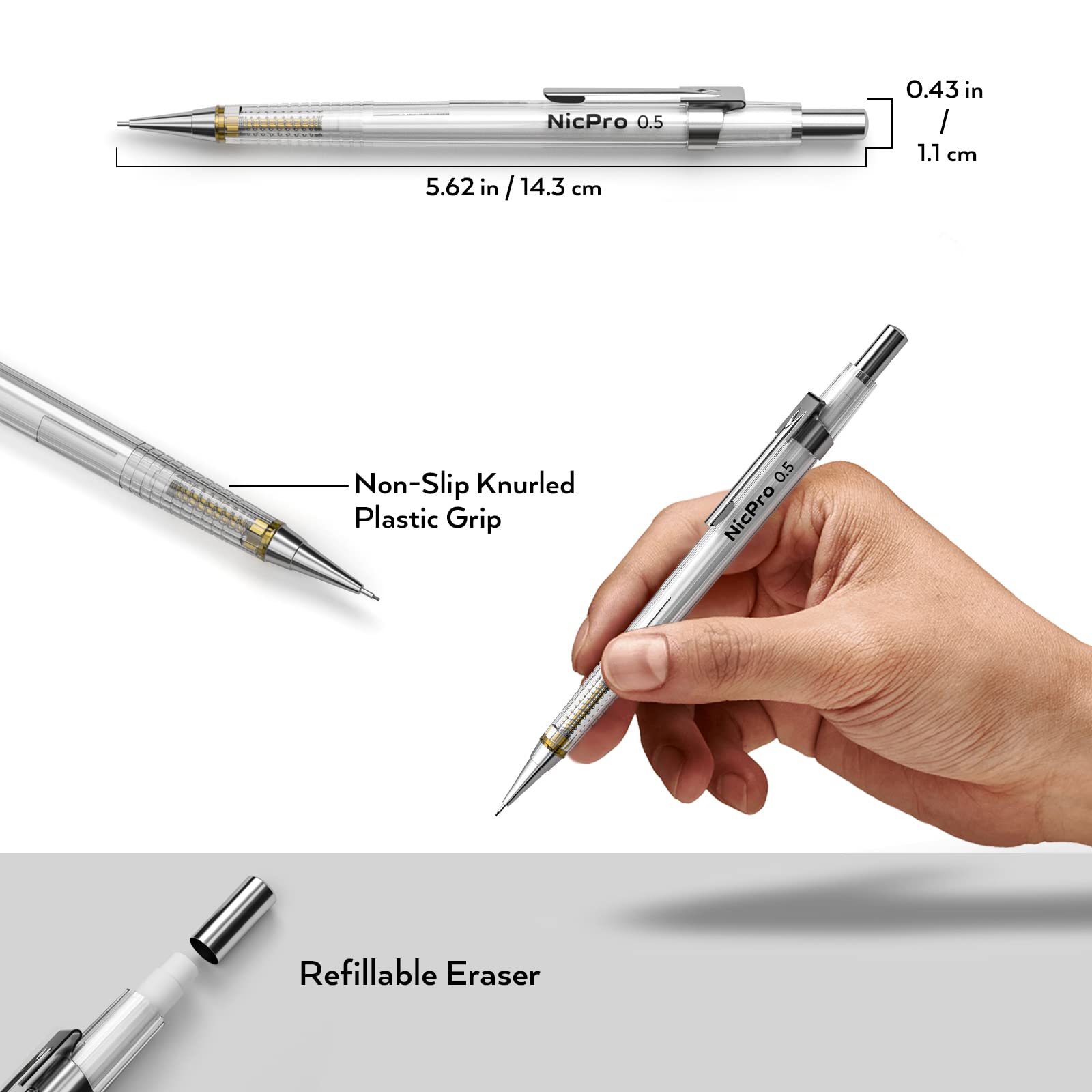 Nicpro 3 PCS 0.5 mm Art Mechanical Pencil Set with Case, Drafting Pencil 0.5mm with 3 Tubes HB Lead Refills, Eraser for School Supplier, Architect Art Writing, Drafting, Drawing, Sketching