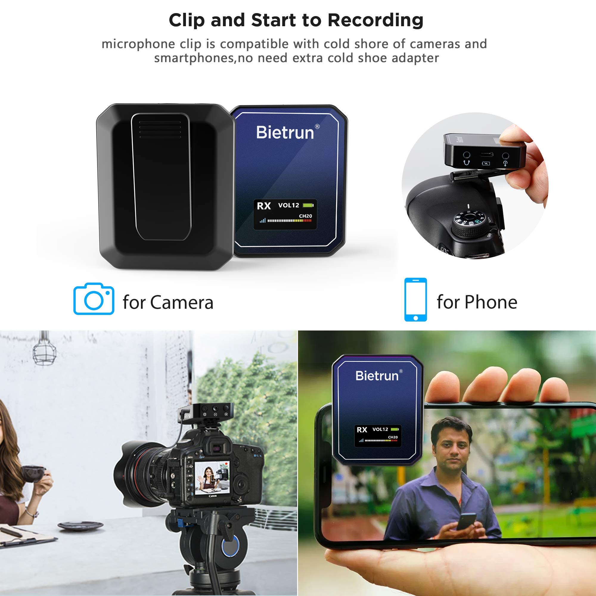 Portable Wireless Lavalier Microphone for iPhone, Camera, Android, Gopro 6/7/8/9/10,Gain Adjustment&Mute,Wireless Lapel Clip On Mic System for Video Recording,YouTube,Vlog(164 ft Range)with Windshield