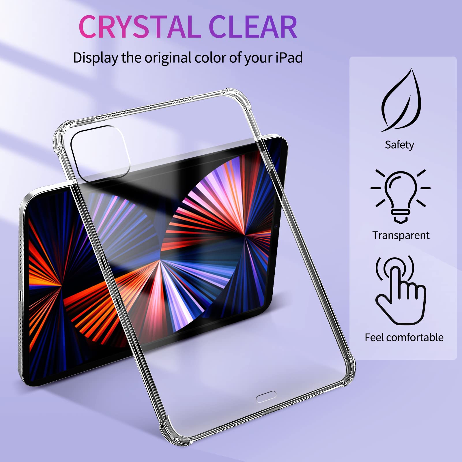 ZenTiky Case for iPad Pro 12.9’’ 2021 5th Generation, Clear Protective Case for iPad Pro 12.9 inch 2021 Model, Hard Back Cover Shockproof TPU Protective Cover for 2021 iPad pro 12.9, Transparent