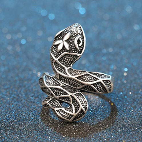 PAMTIER Women's Retro Creative Snake Ring Vintage Jewelry Silver Black Size 7