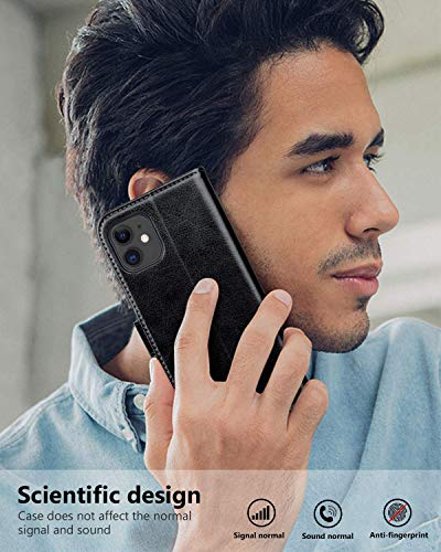 OCASE iPhone 11 Cellular Phone Case, PU Leather Flip Case with Card Holder, Magnetic Closure, TPU Shockproof Interior for 6.1 Inch iPhone 11 (Black)