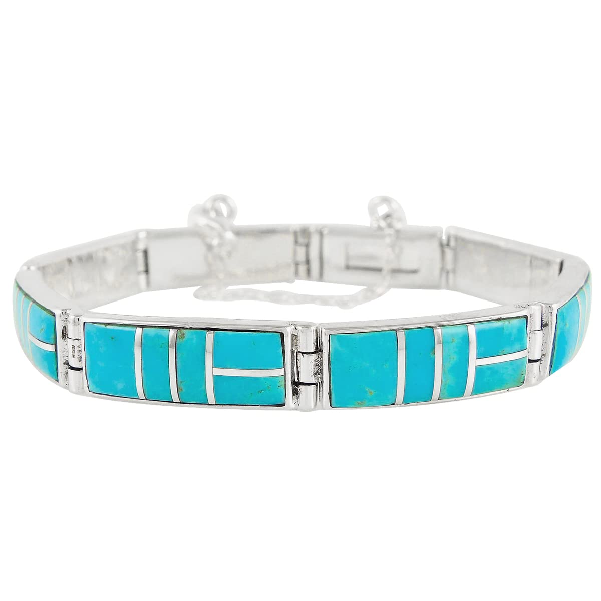 Turquoise Bracelet Sterling Silver 925 Genuine Gemstones Link Bracelet (7", Turquoise)