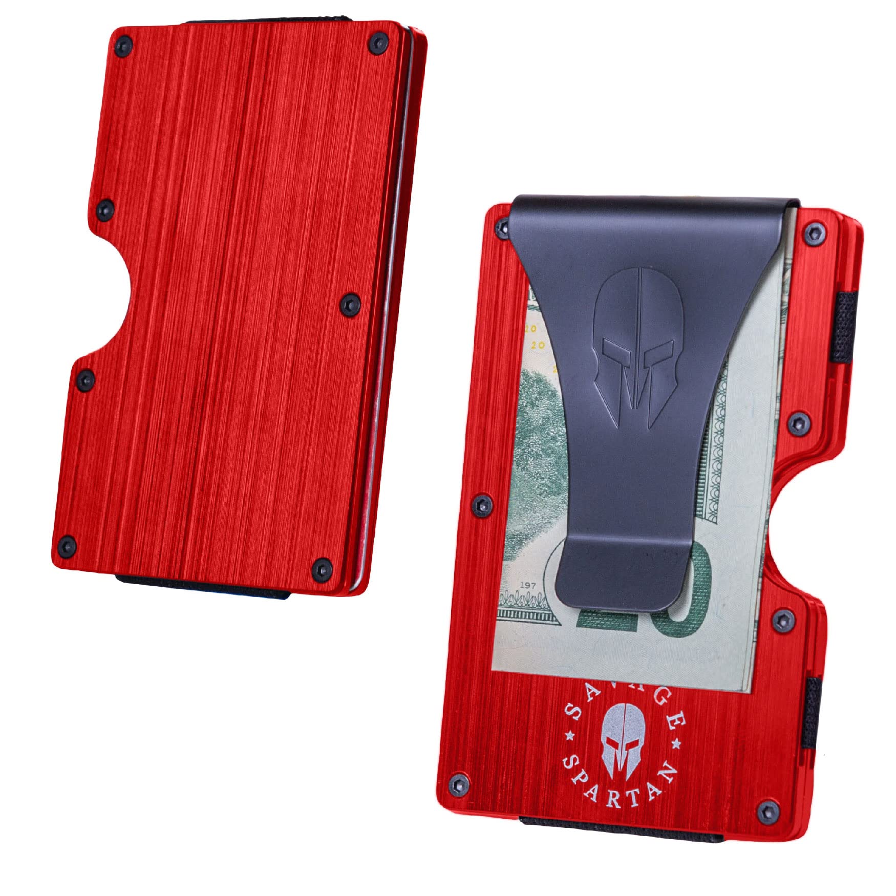 SAVAGE SPARTAN Tactical Wallet | Slim Minimalist RFID Blocking Aluminum Metal Credit Card Holder with Money Clip for Men (Red)