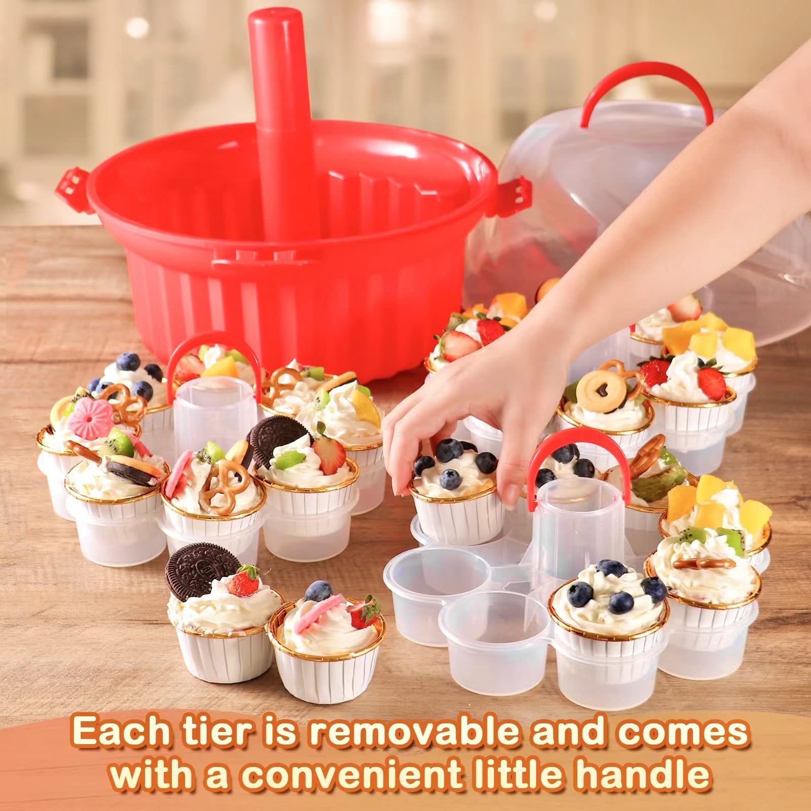 Wehome 3-Tier Cupcake Carrier,Cupcake Holder with Lid and Handle for 24 Cupcakes,Portable Cupcake Holder Cookie Carrier,Cupcake Transport&Storage Container,Christmas Baking Gifts for Bakers