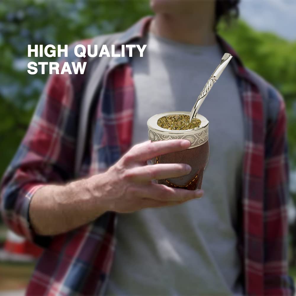 THEARG | Yerba Mate Gourd Set with Stainless Steel Straw | Handmade Leather Yerba Mate Cup and Bombilla Set from Argentina - Beach Essentials - Idea for Gifts