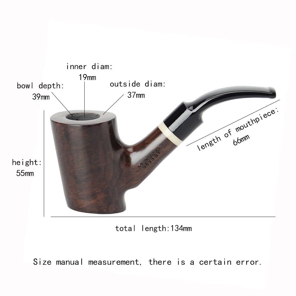 MUXIANG Ebony Tobacco Handmade Pipe Saddle Bent Stems with Imitation Ivory Decorative Ring Smoking Pipe Gift Box and Accessories WGAC0025