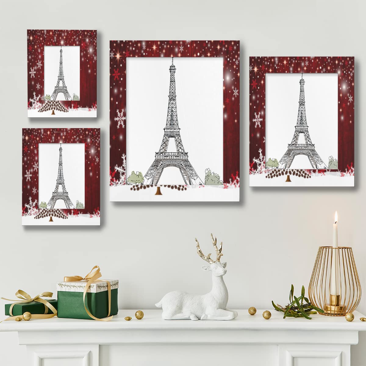 Pardick Christmas Tree 4x6 Picture Frame, Snowflake Red Wooden Photo Frames for Tabletop and Wall Display, Picture Frame Home Office Decor