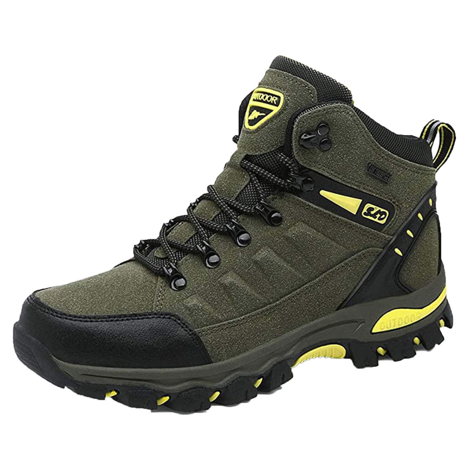WASERCE Insulated Hiking Boots Mens Water Resistant Walking Trekking Camping Snow Boots Breathable Outdoor Trail (10,Yellow