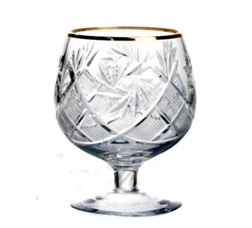 SET of 6 Russian Cut Crystal Stemmed Snifter Goblet for Cognac Scotch Whiskey, 24K Gold Rimmed 7 Oz. Glass, Vodka Liquor Old-fashioned Glassware, Hand Made