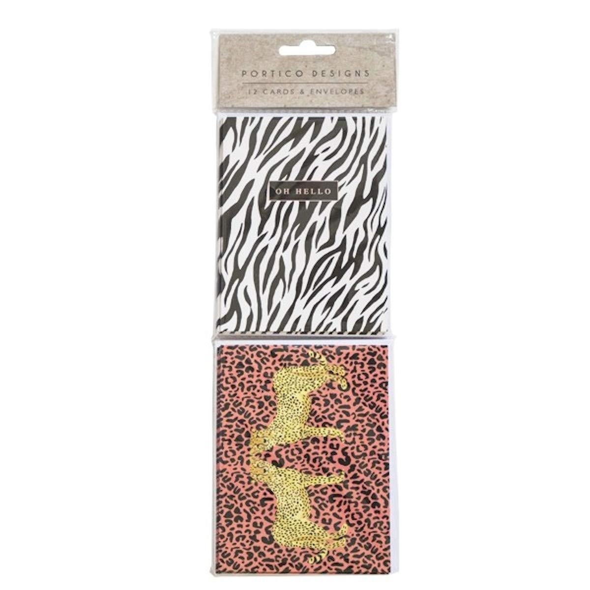 Portico Designs Mini Blank Notecard Set Colorful Note Cards Small Stationary Set, 12-Count, Animals