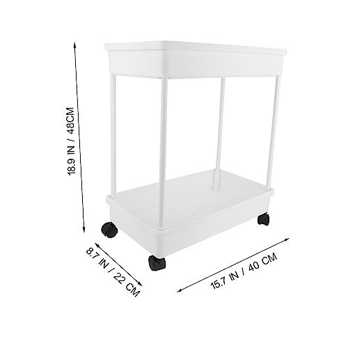 Operitacx Floor Storage Rack Shelf Storage Rack Storage Shelf with Wheels 2-Tier Storage Rack Rolling Storage Rack Storage Rack with Wheels Rolling Cart Stand Cart Rack White Pulley Plastic