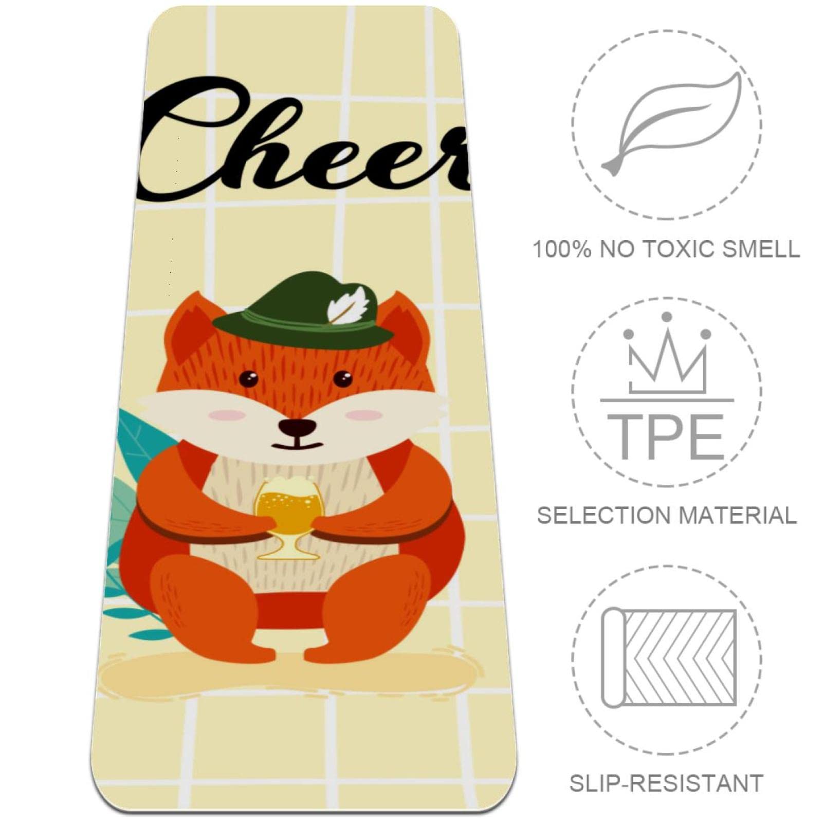 Yoga Mat, Yoga Mats for Home Workout, Workout Mat, Exercise Mats, Pilates Mat, Cute Fox Cheers