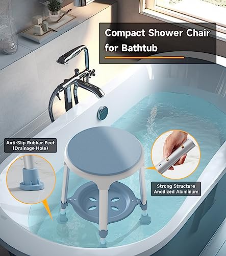 Realunisence Shower Chair for Inside Shower Swivel Shower Stools 300lb Adjustable Bathtub Chair Tool-Free Assembly Tub Seat Bench with Storage Tray for Seniors Elderly Handicap Disabled Blue