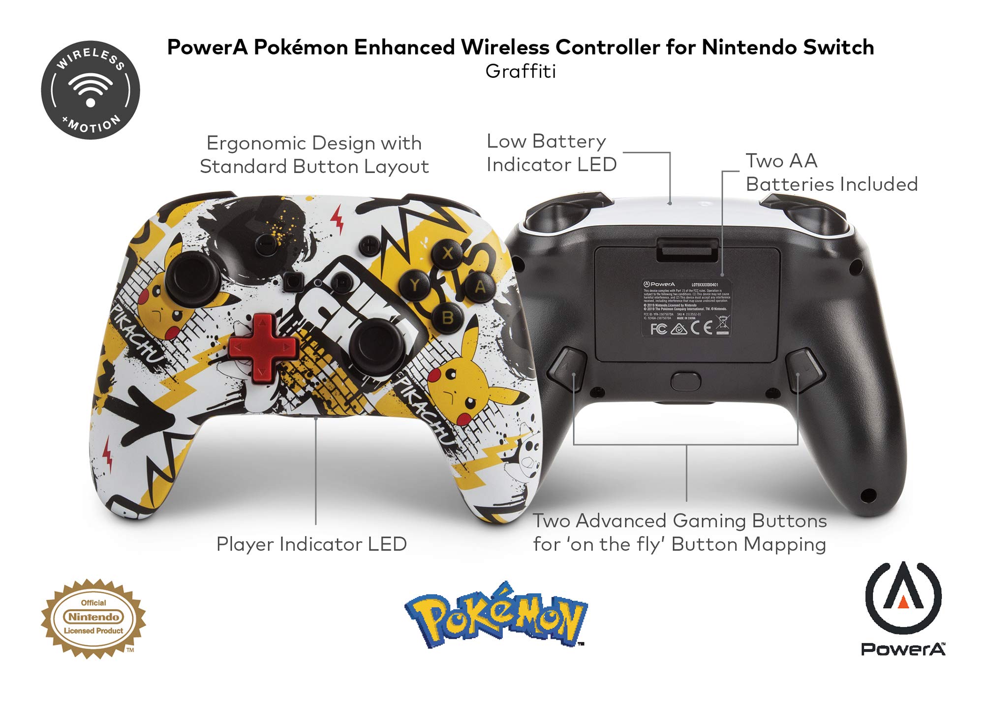 PowerA Enhanced Wireless Controller for Nintendo Switch - Pokemon Graffiti - Nintendo Switch